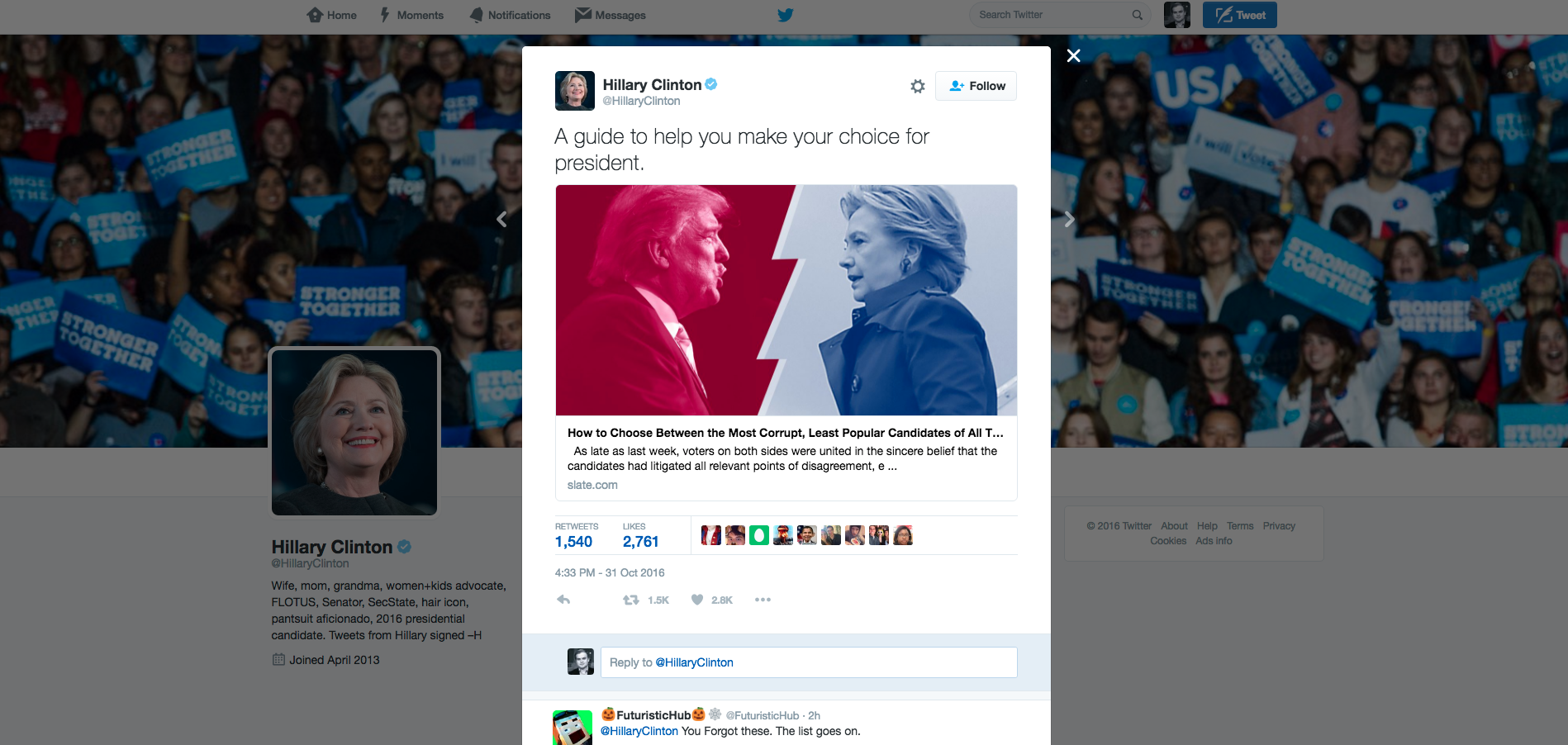 Clinton campaign tweets guide to choosing between two 'uniquely corrupt ...
