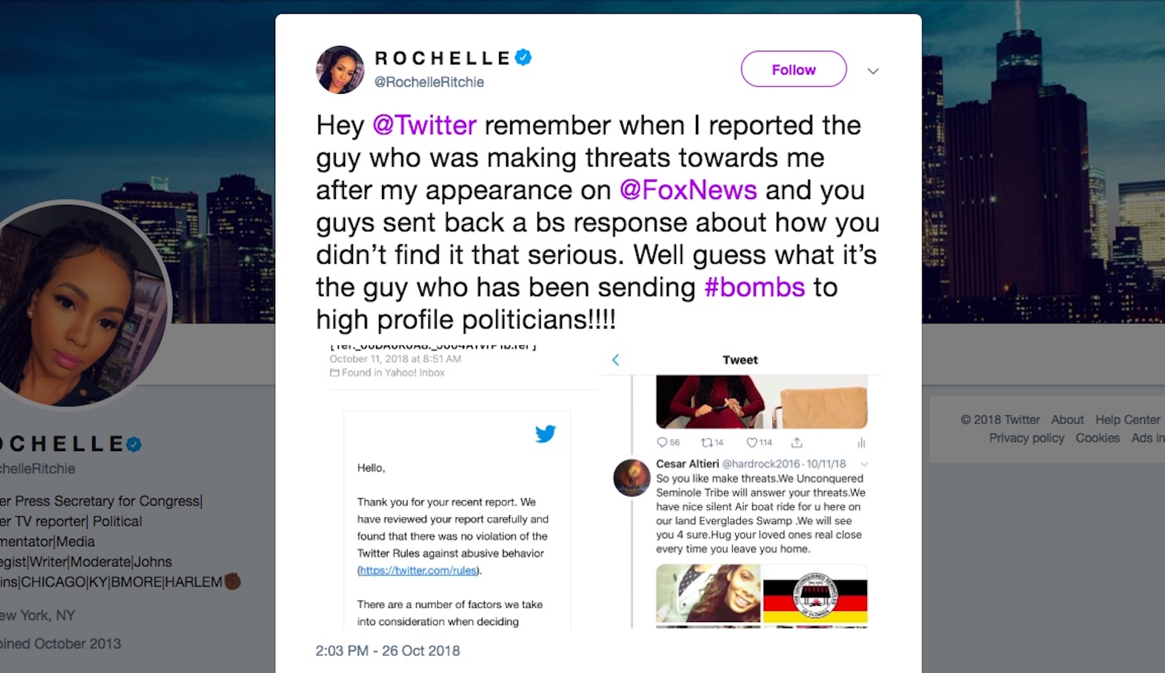 Political commentator says she reported Cesar Sayoc on Twitter ...