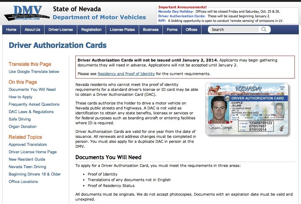 Nevada DMV launches Web link for driver cards - Washington Examiner